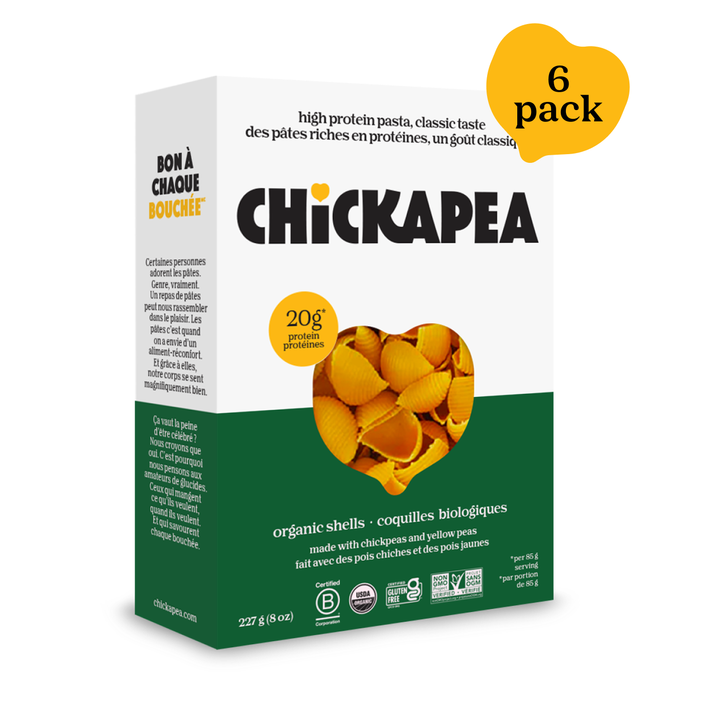 Chickapea | Organic Chickpea Pasta & Red Lentil Pasta, Shells (6 Pack)